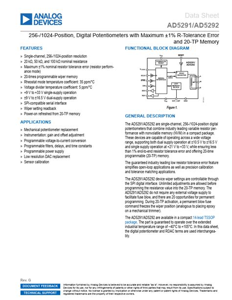 Ad5291 Digital Potentiometer Analog Devices
