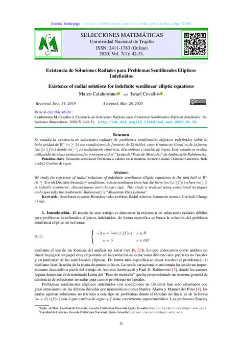 Pdf Existencia De Soluciones Radiales Para Problemas Semilineales