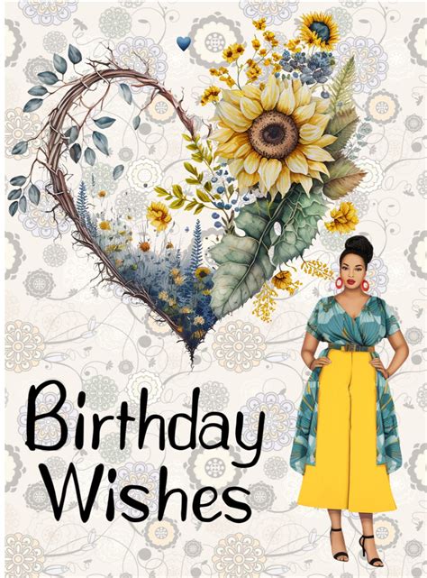 Birthday Wishes Card Elegant Black Woman Sunflower Floral