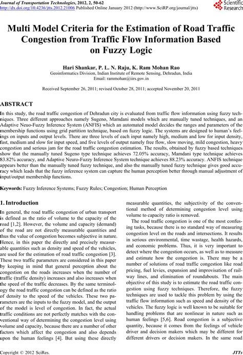 Multi Model Criteria For The Estimation Of Road Traffic Congestion From Traffic Flow Information