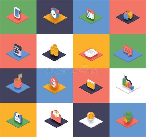 Vector Business Isometric Icons Stock Vector Illustration Of Mobile