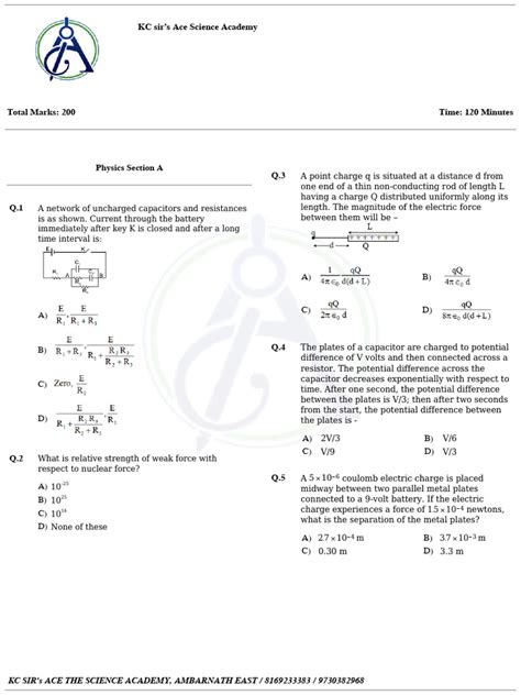 Electrostatics And Capacitor Jee Worksheet Pdf Capacitor Capacitance