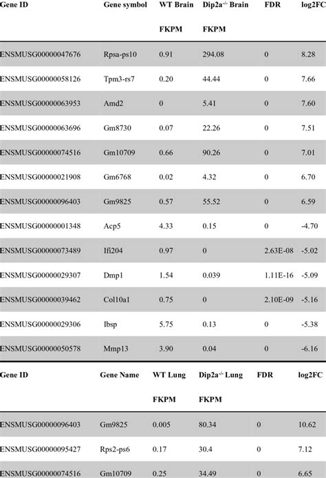 Highly Significant Differentially Expressed Genes In Dip2a Group 195