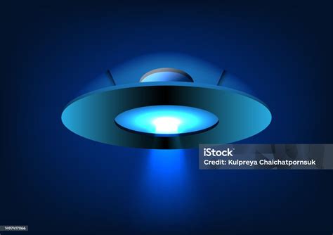 Ufo 우주선 우주선에서 하얀 빛의 광선이 나왔다 벡터 이미지입니다 장식용 포스터 또는 일러스트레이션으로 사용하기에 적합합니다 개념에 대한 스톡 벡터 아트 및 기타 이미지