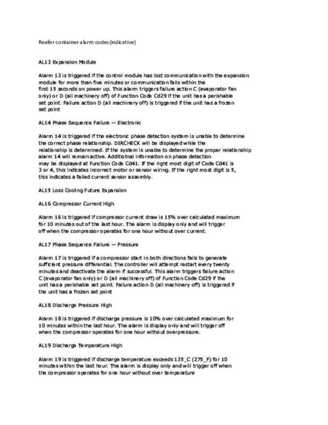Pdf Reefer Container Alarm Codesindicative