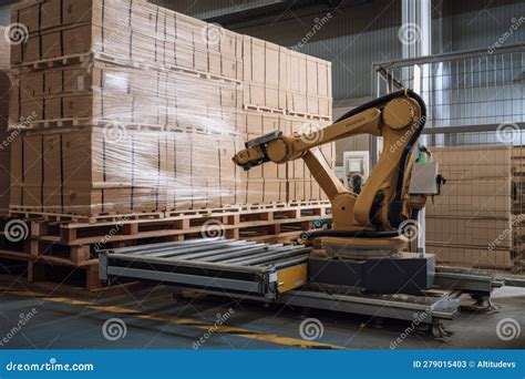 Palletizing Robot Autonomously Loading Goods Onto Pallets In Warehouse Stock Illustration