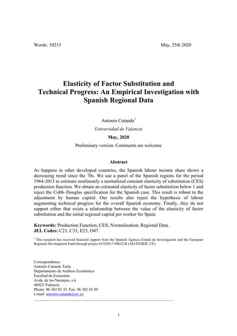 pdf elasticity of factor substitution and technical progress an