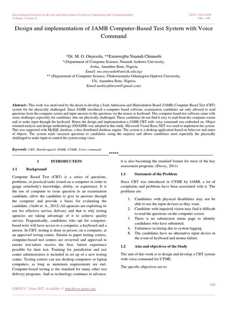 Design And Implementation Of Jamb Computer Based Test System With Voice