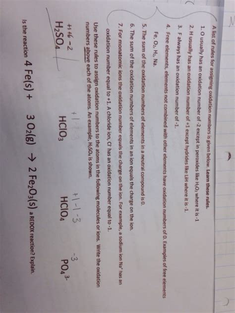 Solved A List Of Rules For Assigning Oxidation Numbers Is Chegg Com