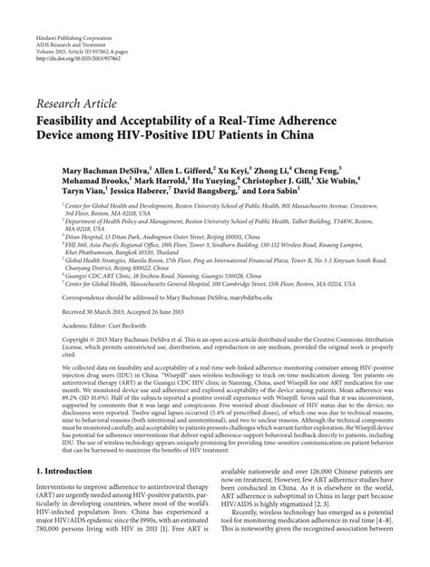Pdf Feasibility And Acceptability Of A Real Time Adherence Device Among Hiv Positive Idu