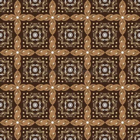 Simple Java Batik Floral Pattern With Brown Color Seamless Design Stock Illustration