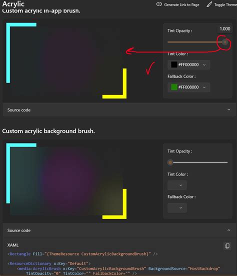 Slider In Acrylic Page Changes Opacity Of Wrong Sample Issue Microsoft WinUI Gallery