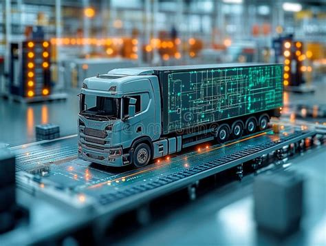 A Modern Truck With A Digital Display Showcasing Circuit Board Patterns Is Depicted In An