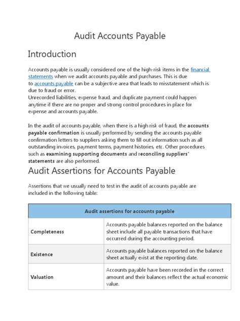 Audit Accounts Payable Pdf Accounts Payable Internal Control