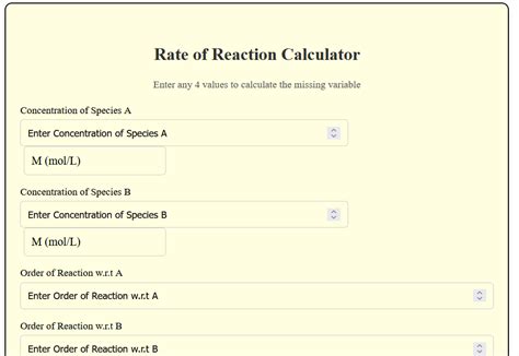 Rate Of Reaction Calculator Online Calculators