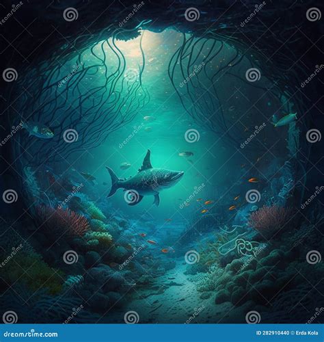 Generative AI Illustrations Underwater Diver In Deep Sea Dive Stock