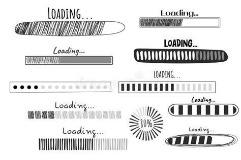 Set Loading Bar Progress In Doodle Style Isolated On White Background