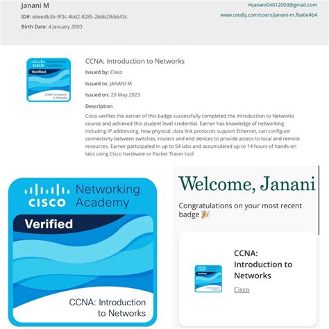Janani M On Linkedin Most Recent Badge 🎉 Cisco Networking Academy Introduction To…