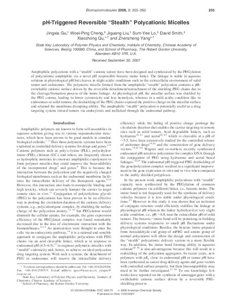 Pdf Ph Triggered Reversible “stealth” Polycationic Micelles