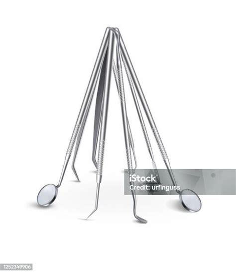 화이트 백그룬드 벡터 일러스트에 서 있는 치과 의사 도구 3차원 형태에 대한 스톡 벡터 아트 및 기타 이미지 3차원 형태