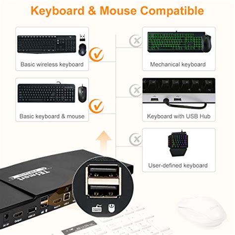 TESmart 4K KVM Switch HDMI 2 Input 1 Output 3840x2160 30Hz With 2 Pcs 5ft KVM Cables Supports