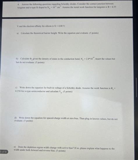 Solved 4 Answer The Following Questions Regarding Schotky