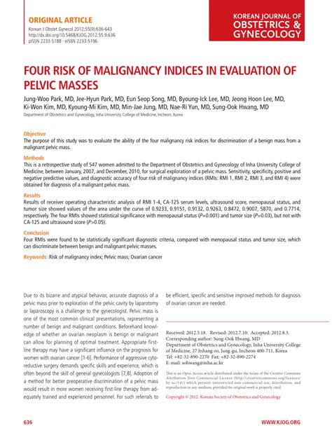 Pdf Four Risk Of Malignancy Indices In Evaluation Of Pelvic Masses