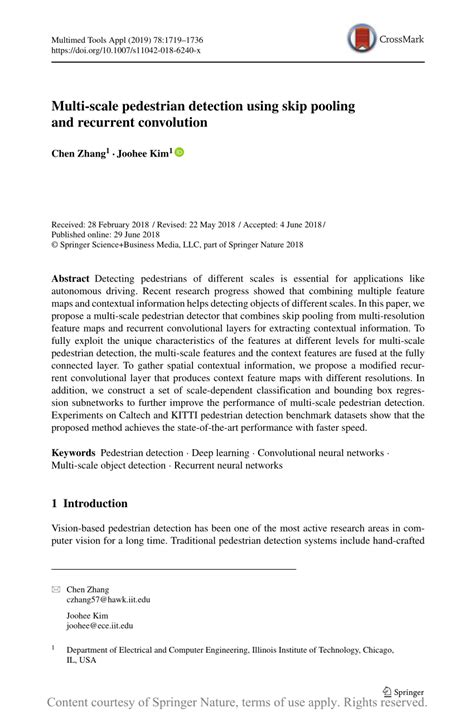 Multi Scale Pedestrian Detection Using Skip Pooling And Recurrent Convolution Request Pdf