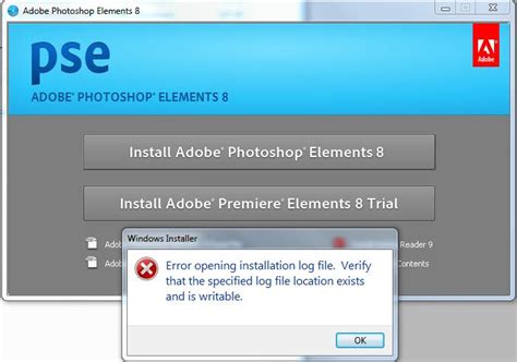 Photoshop Elements Erroropening Installation Log File