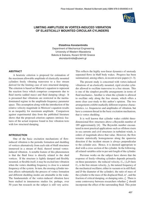 Pdf Limiting Amplitude In Vortex Induced Vibration Of Elastically Mounted Circular Cylinders