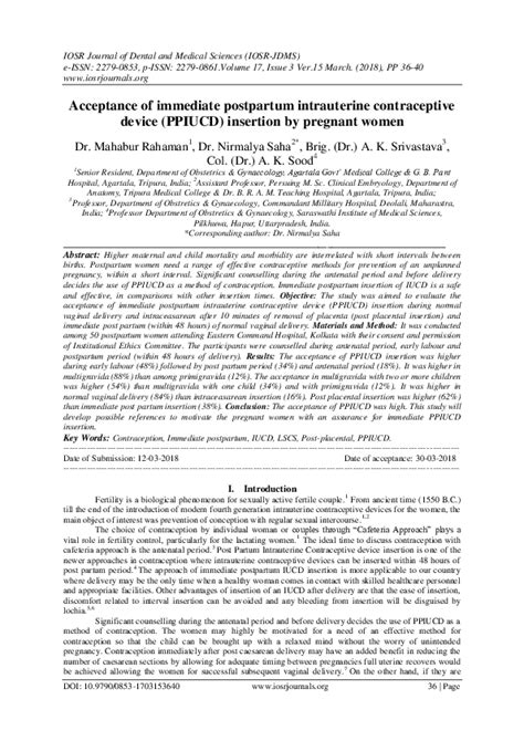 Pdf Acceptance Of Immediate Postpartum Intrauterine Contraceptive