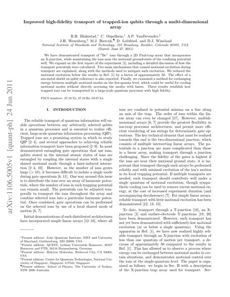 PDF Near Ground State Transport Of Trapped Ion Qubits Through A Multidimensional Array