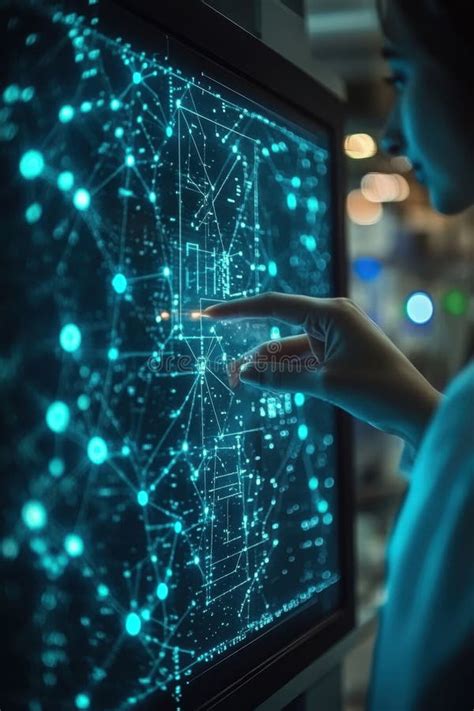 Exploring Digital Data Visualization On A Futuristic Screen In A Modern Research Lab During An