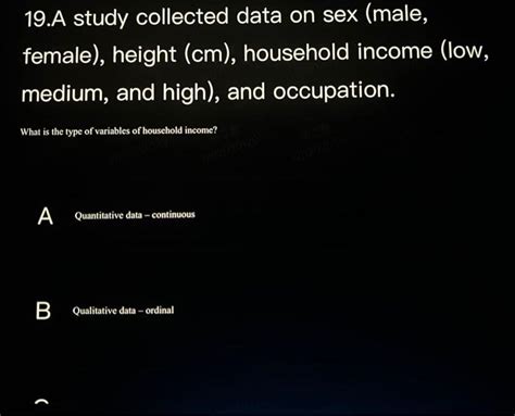 Solved A Study Collected Data On Sex Male Female Chegg Com