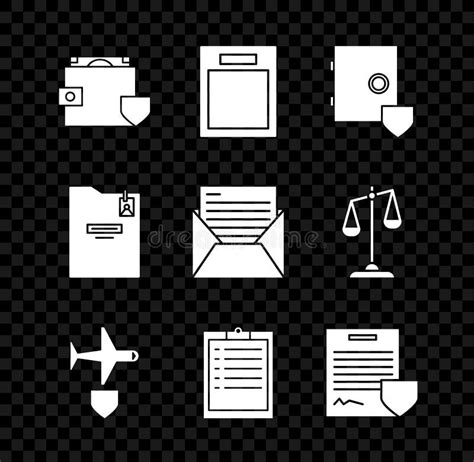 Set Wallet And Money With Shield Empty Form Safe Plane Clipboard Checklist Contract