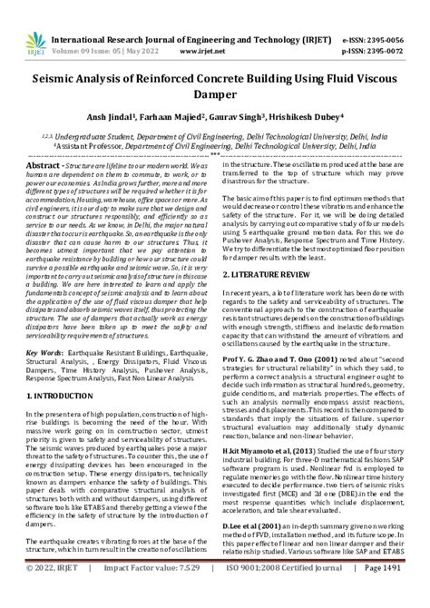 Pdf Seismic Analysis Of Reinforced Concrete Building Using Fluid Viscous Damper
