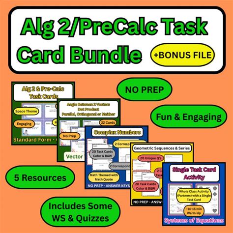 86 Task Card Bundle Conics Vectors Complex Numbers Sequences And Systems