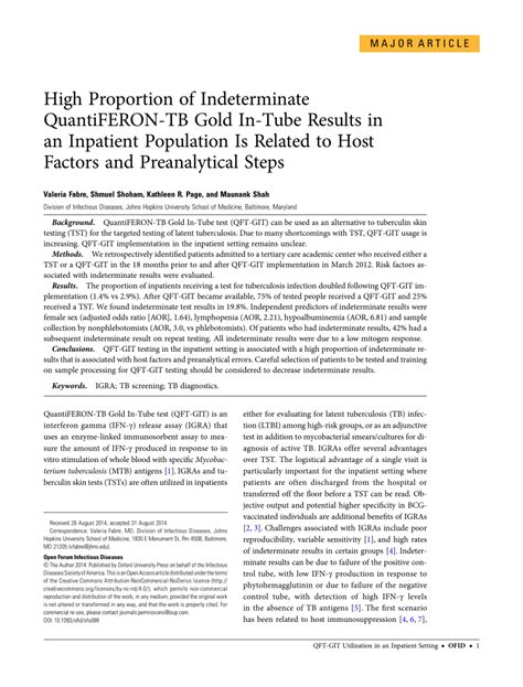 Pdf High Proportion Of Indeterminate Quantiferon Tb Gold In Tube