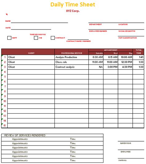 Free Printable Daily Timesheet Template For Excel And Word
