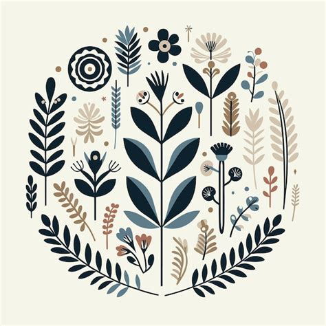 민속 식물 세트 ⁇ 터 ⁇ 화 프리미엄 벡터