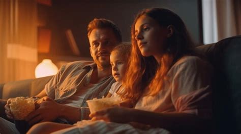 Familia Sentada En Un Sof En El Sal N Di Fano Viendo La Televisi N Foto Premium