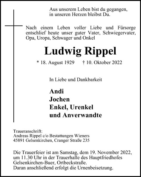 Traueranzeigen Von Ludwig Rippel Trauer In Nrw De