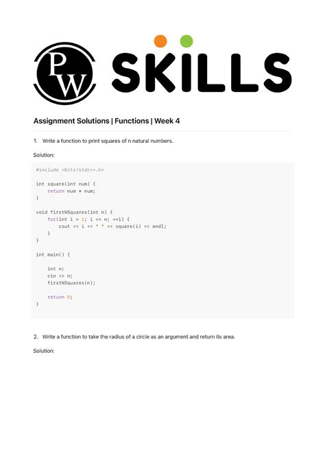 Assignment Solutions Functions Week Assignment Solutions Functions Week Write A
