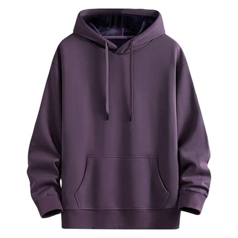 Cavosen Mens Long Sleeved Hooded Thick Hoodie Solid Color Round Neck