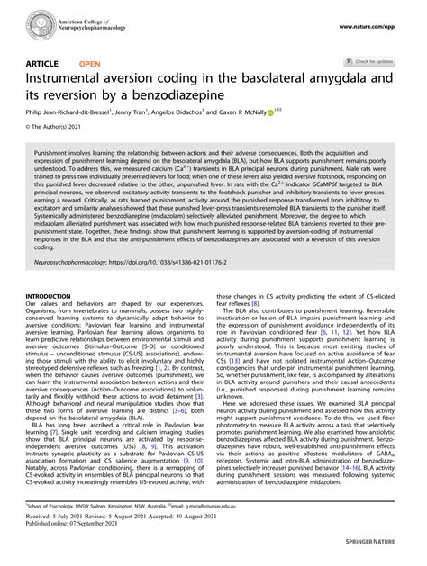 Pdf Instrumental Aversion Coding In The Basolateral Amygdala And Its