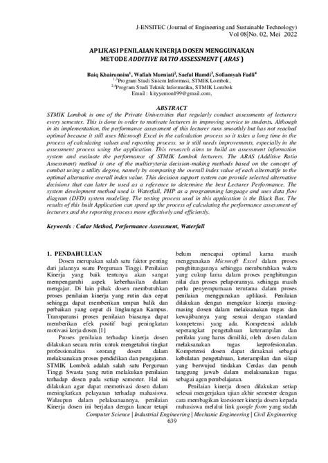 Pdf Aplikasi Penilaian Kinerja Dosen Menggunakan Metode Additive