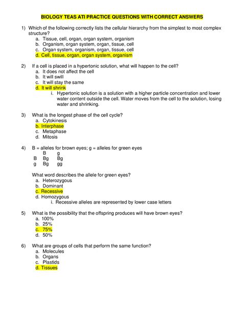 biology teas ati practice questions with correct answers browsegrades