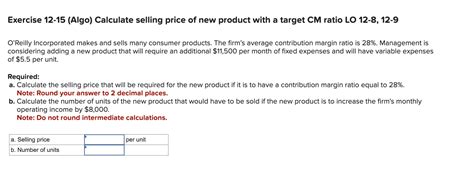 solved exercise 12 15 algo calculate selling price of new