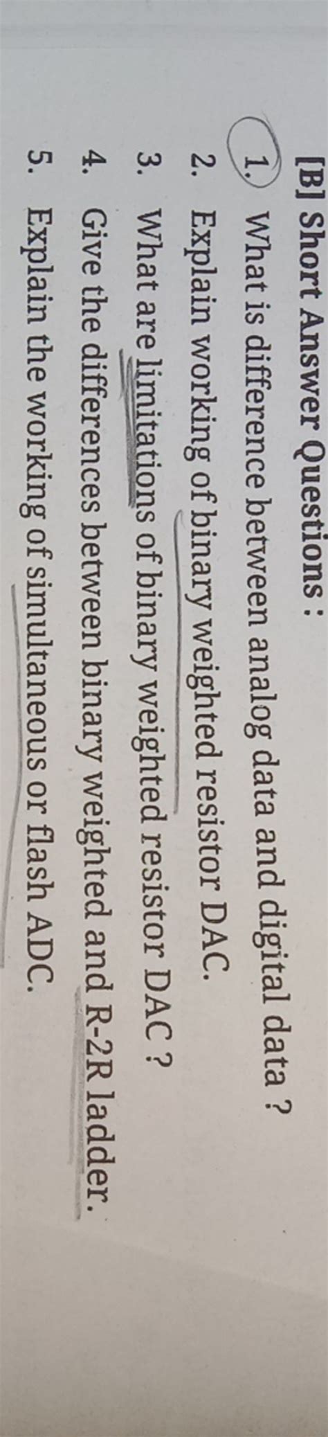 [b] Short Answer Questions 1 What Is Difference Between Analog Data An
