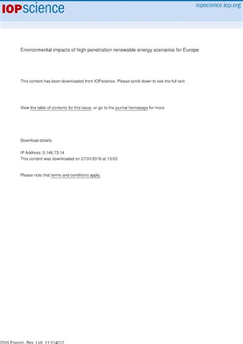 Pdf Environmental Impacts Of High Penetration Renewable Energy